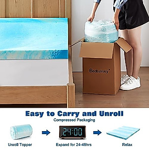 bedluxury 3 Inch Queen Mattress Topper, Gel Memory Foam for Pressure Relief, Bed Topper Queen Size, Cooling Mattress Pad, CertiPUR-US Certified, Soft & Breathable,3 Inch（sky Blue）