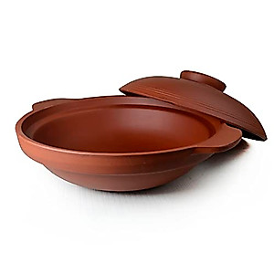 ZHCHSH Casserole Pot Clay Bowl 40oz Red Shallow Pan for Cooking Dolsot Bibimbap Soup Exclusive Japan Korea Style