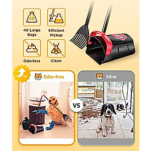 PETNOZ LIFE Large Swivel Bin & Rake Pooper Scooper with 40 Waste Bags, 36" Long Handle & 4 Bag Hooks Adjustable Dog Pooper Scooper for Large Dogs and Pets, Portable Non-Breakable Dog Poop Scooper