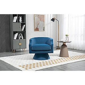 Warmiehomy Swivel Velvet Living Room Chairs Upholstered Accent Chair Round Barrel Arm Chair for Living Room Bedroom Lounge,Blue