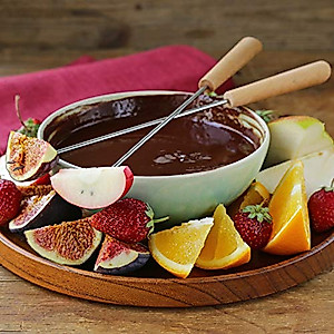 Set of 6 Stainless Steel Fondue Forks Wood Handle Heat Resistant 9.5 Inches - for Chocolate Fountain Cheese Fondue by Sago Brothers