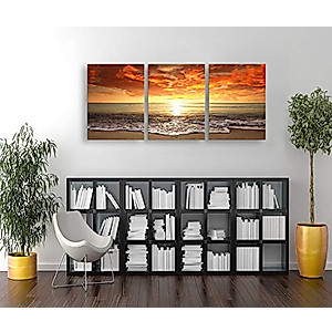 S0134 Canvas Prints Wall Art Sunset Ocean Beach Pictures Photo Paintings for Kids RoomLiving Room Bedroom Home Decorations Stretched and Framed Seascape Waves Landscape Giclee Artwork