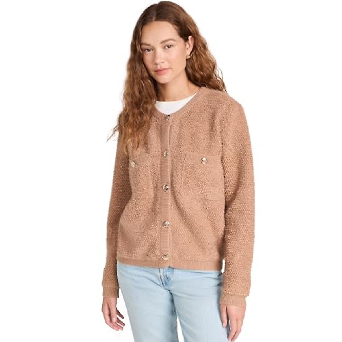 Line & Dot Women's Khloe Cardigan, Taupe, Tan, L