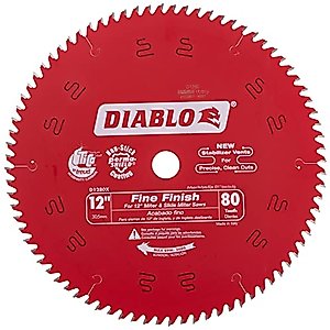 Freud D1280X Diablo 12-Inch 80 Tooth ATB Crosscutting Saw Blade with 1-Inch Arbor, Red