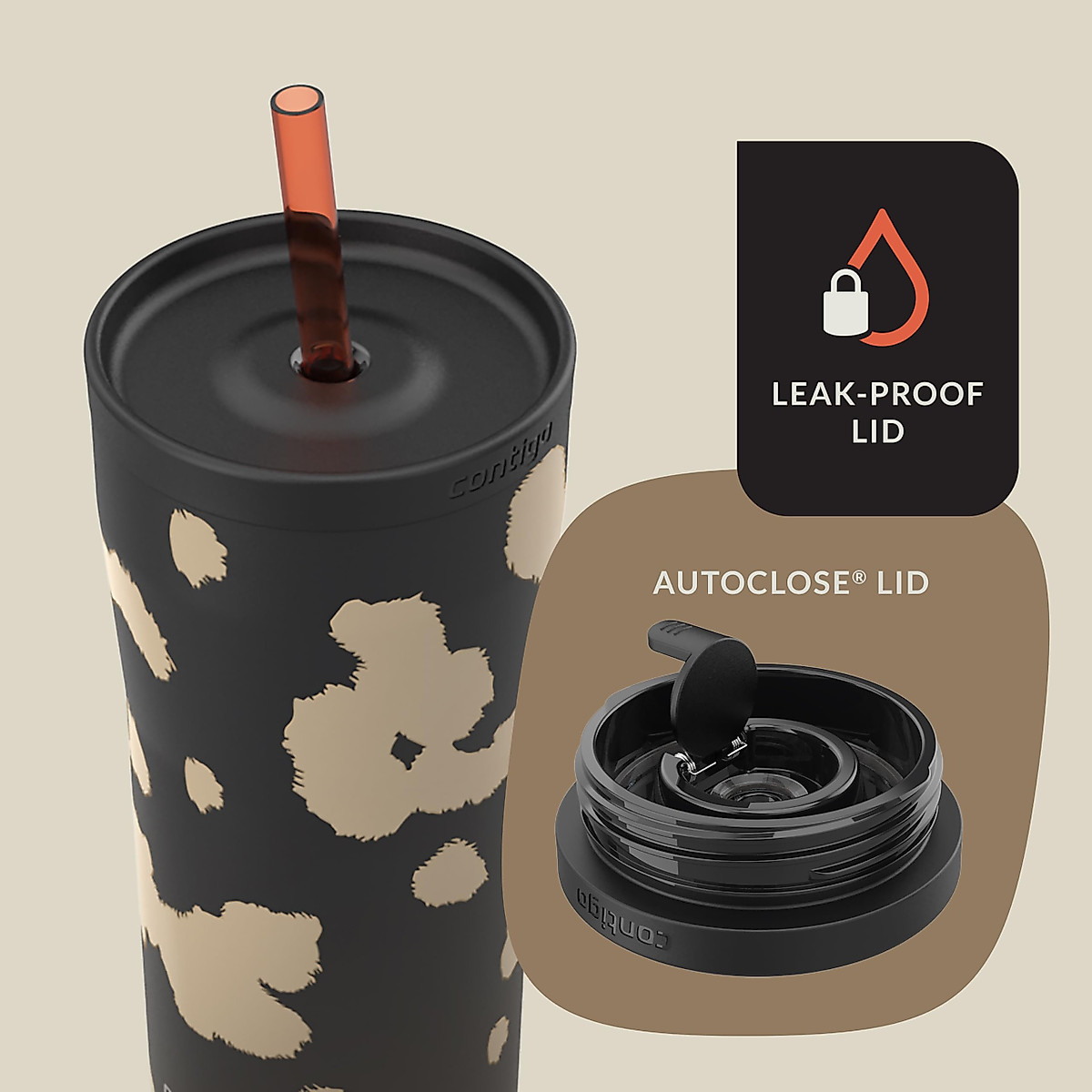 Contigo x Ally Love Steel Insulated Tumbler w/Straw, Autoclose Technology, Easy Clean Lid & Straw, Leak-proof Drinking, Keeps Drinks Cold for 20 hours, BPA Free, 24oz., Streeterville 2.0, Licorice