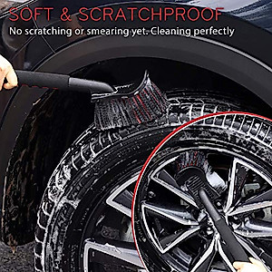 TAKAVU Long Handle Wheel Tire Body Brush, 17.5” Car Wash Brush for Easy Scrubbing, Durable Premium Soft Bristle, Cleans Dirty Tires & Releases Dirt and Road Grime