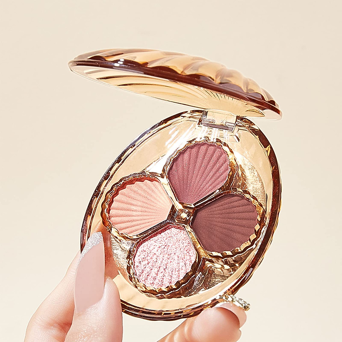 MeiPlumLai Shell Eyeshadow Palette,4 Colors Matte Shimmer Palette, Cute Shell Shape Long-lasting Eye Glitter Eye Shadow Make Up, Naturing-Looking, Ultra-Blendable Professional Makeup