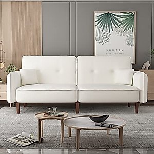 Woanke Convertible Sleeper, Futon Sofa Arms Split Back Design, Compact Couch Bed for Living Room, White