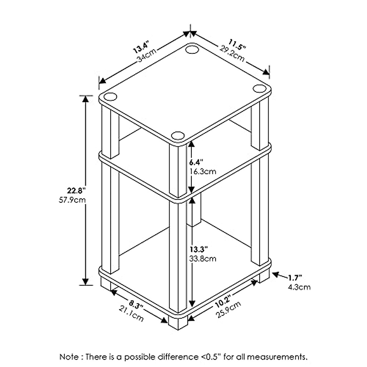 Furinno Simplistic End Side Night Stand/Bedside Table with Plastic Tubes, 1-Pack, 2-Tier Plastic Poles, Amber Pine/Black