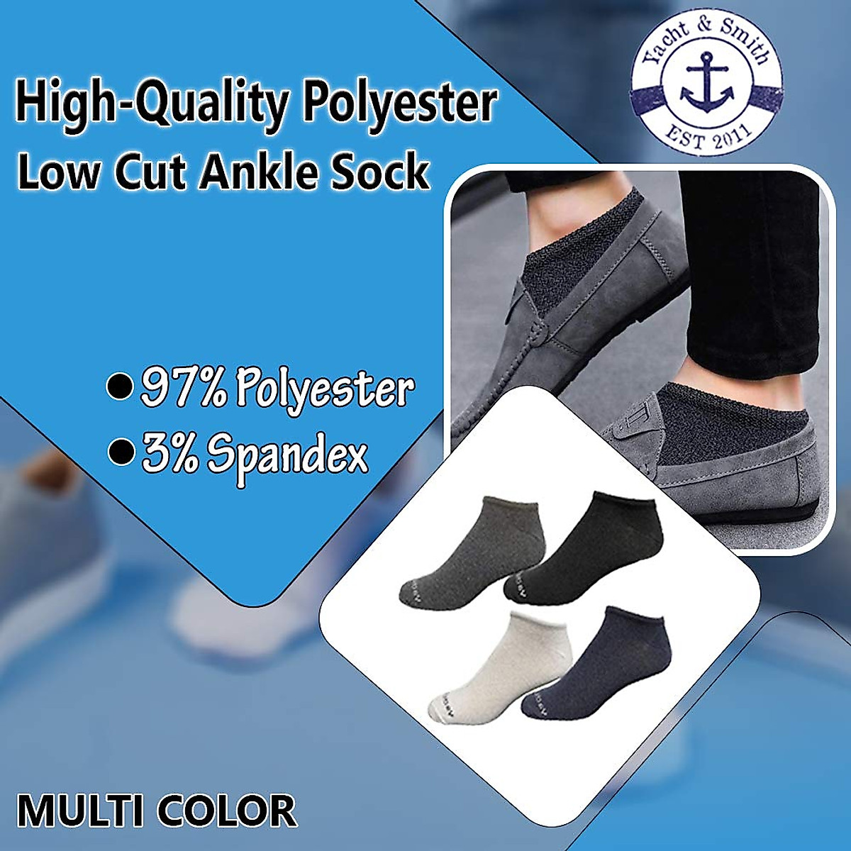 Yacht & Smith 12 Pair Men's Low Cut Ankle Socks Thin Comfortable Lightweight Breathable Wholesale Bulk Sport Socks
