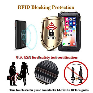 Small Touch Screen Phone Bag for Women, Zipper Crossbody Purse Leather Shoulder Bag RFID Blocking Wallet Handbag(T-Black)