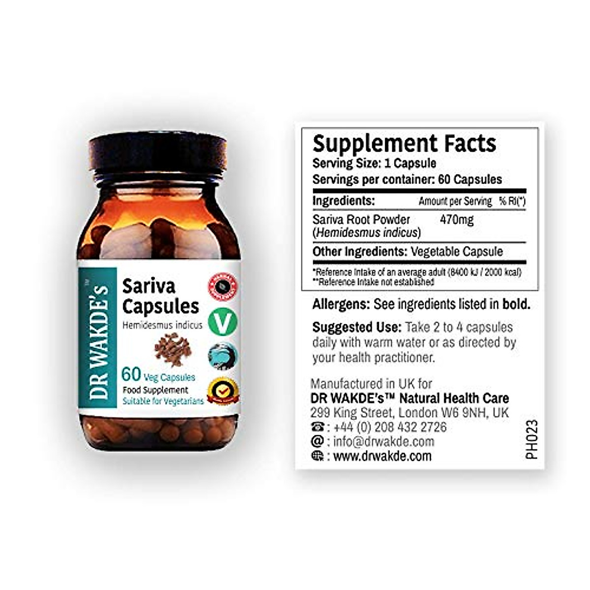 DR WAKDE'S Sariva Capsules (Anantomoola | Hemidesmus indicus) | 60 Veg Caps | Ayurvedic Supplement | Vegan | 100% Herbal | Quantity Discounts | Same Day Dispatch