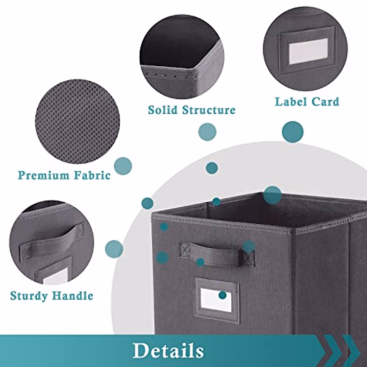 YOUDENOVA Cube Storage Bins with Label, 11 Inches Fabric Cubby Storage Bins for Cubes Organizer, Closet Organizers Bins,Pack of 6, Grey