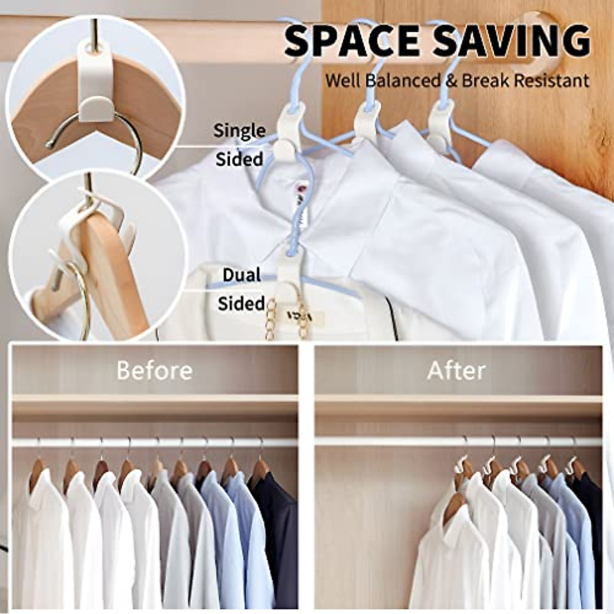 200PCS Clothes Hanger Connector Hooks, 4-Colors Hanger Extender Clips, Plastic Magic Hanger Hooks for Hangers Space Saving and Clothes Closet Organizer