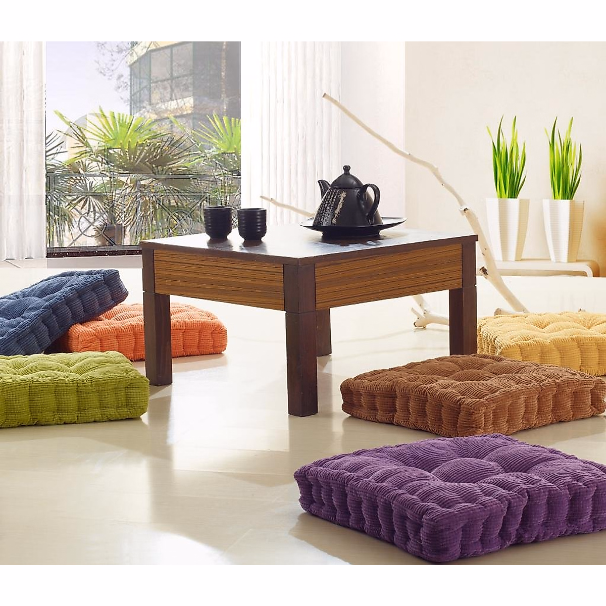 ChezMax Floor Pillow & Cushion, Large Meditation Chair Cushions, Thick Square Seat Pad, Soft Velvet Tufted Seating Pouf for Indoor/Outdoor Yoga Bench Rocking Chair Room Tatami Sofa, Dark Blue 20"x20"