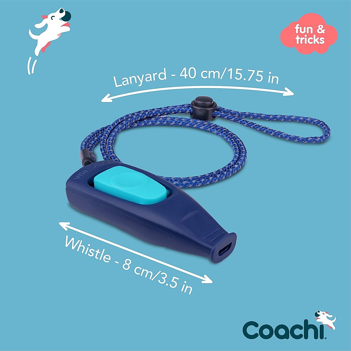 Coachi Whizzclick, 2-in-1 Combined Clicker and Whistle, Dog Training Whistle for Recall and Clicker Training for Rewarding, Adjustable and Reflective Lanyard, Suitable for Dogs and Puppies