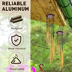 6 Pieces Wind Chimes 28 Inch Deep Tone Wind Chimes with 6 Aluminum Tubes Memorial Wind Chimes Outdoors Soothing Melody Wind Chimes Rustic Wind Chimes for Farmhouse Garden Patio Home Decor (Gold)