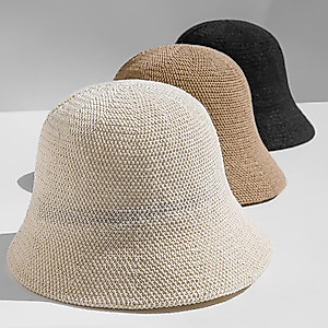YOFARCHOY Lightweight Packable Sun Hat for Women Foldable Sunhats Woven Bucket Hats Packable Beach Hat Floppy Knitted Woven Hat Black