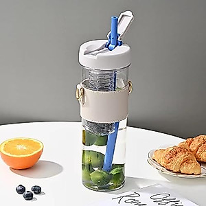 LFRNZS 28oz Water Bottles with Foldable Straw, Wide Mouth Water Tumbler, Iced Coffee Cups,Fruit Infuser Water Bottle,Reusable Boba Cup,Plastic Sports Water Bottle, Shatter-Proof (Grey)