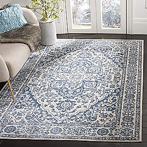 SAFAVIEH Brentwood Collection Area Rug - 6' x 9', Navy & Light Grey, Medallion Distressed Design, Non-Shedding & Easy Care, Ideal for High Traffic Areas in Living Room, Bedroom (BNT832M)