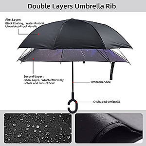 SY COMPACT Inverted Umbrella Windproof Double Layer Reverse Umbrellas with C-Shaped Handle Straight Umbrella for Car Rain(Starry Sky)