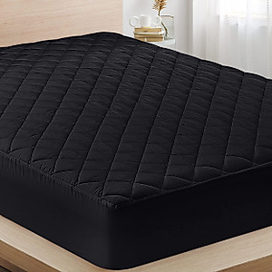 Utopia Bedding Quilted Fitted Mattress Pad, Queen Size, Elastic Fitted Mattress Topper Protector and Cover Stretches up to 16 Inches Deep, Machine Washable (Black)