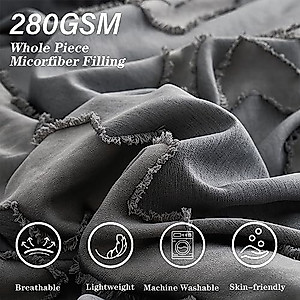 OARAGE Dark Grey Twin Comforter Set 7 Pieces, Tufted Bed in a Bag Twin, Boho Bed Sets, Geometric Embroidery Twin Size Bedding Set, All Season Microfiber Bedding Comforter Set with Sheets