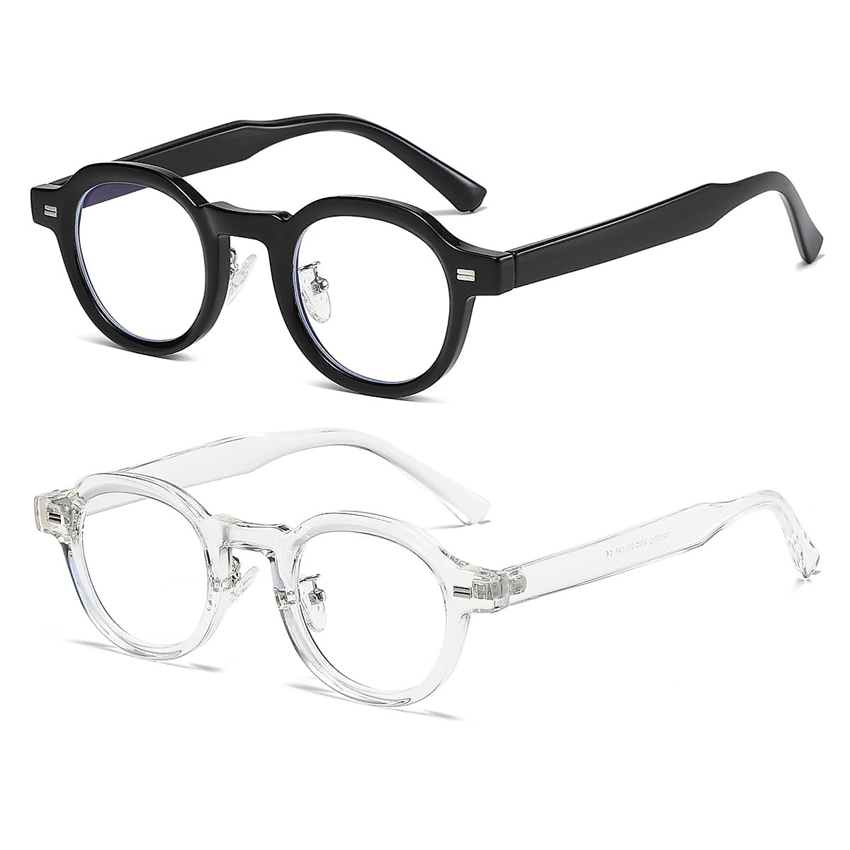 JOVAKIT Trendy Round Blue Light Blocking Glasses for Women Men Retro Vintage Circle Style Non-prescription Computer Glasses (Black+Transparent)