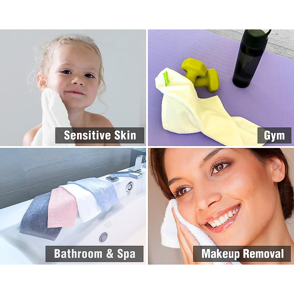 SUMMERMIA 12 Pack Washcloths 13" x 13" - Soft Wash Cloths for Your Face Towel, Wash Cloths for Your Body (White + Gray)