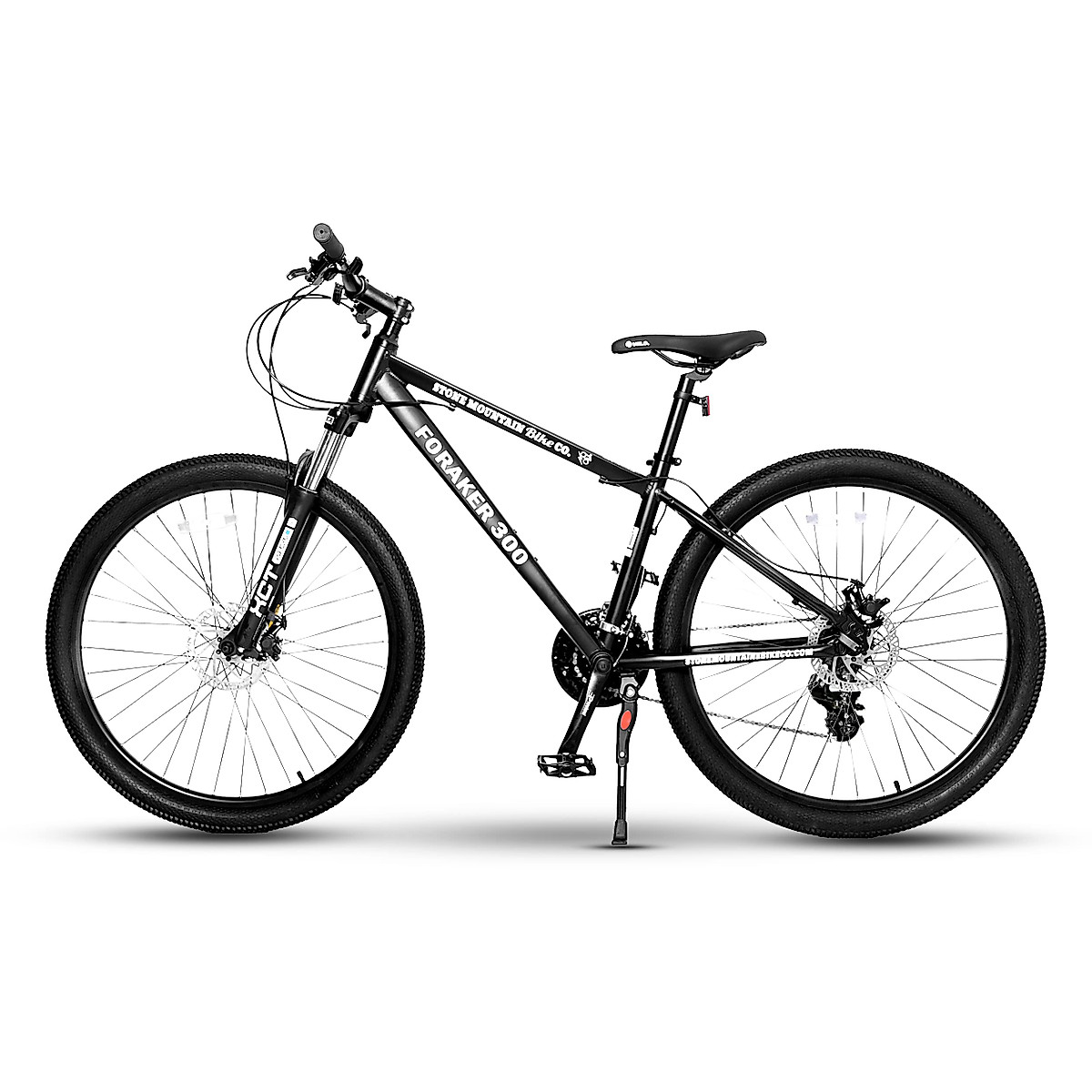 5Seconds Hybrid Bicycle Foraker 300 | Mountain Bike for Men, Women | 21-Speed, Lightweight Aluminum Frame, Adult Bike with Trigger Shifters and Mechanical Disc Brakes, Front Suspension MTB (Black)