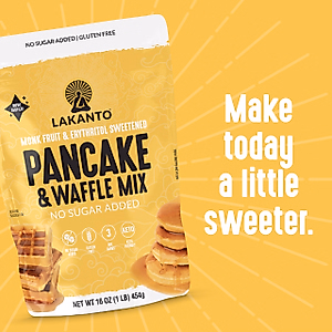 Lakanto Pancake and Waffle Mix - Sweetened with Monk Fruit Sweetener and Erythritol, Breakfast, Flapjacks, Almond Flour, Low Net Carbs, Gluten Free, Keto Diet Friendly - 16 oz