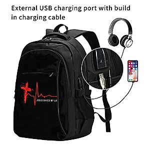 Christian Jesus Saved My Life Cross Funny Travel Laptop Backpack, Business Anti Theft Slim Durable Laptops Backpack Water Resistant College School Computer Bag Gifts For Men & Women Notebook
