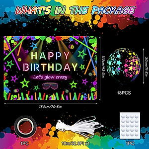 Neon Party Decorations, 5.9 x 3.6Ft Neon Party Backdrop with 18 Neon Balloons, Let Glow Party Banner Glow Party Supplies Neon Birthday Party Decorations for Kids