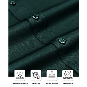 Alimens & Gentle Stain Sheild Dress Shirts for Men Slim Fit Mens Dress Shirts Long Sleeve Button Down Shirt Men Shirts Dark Green