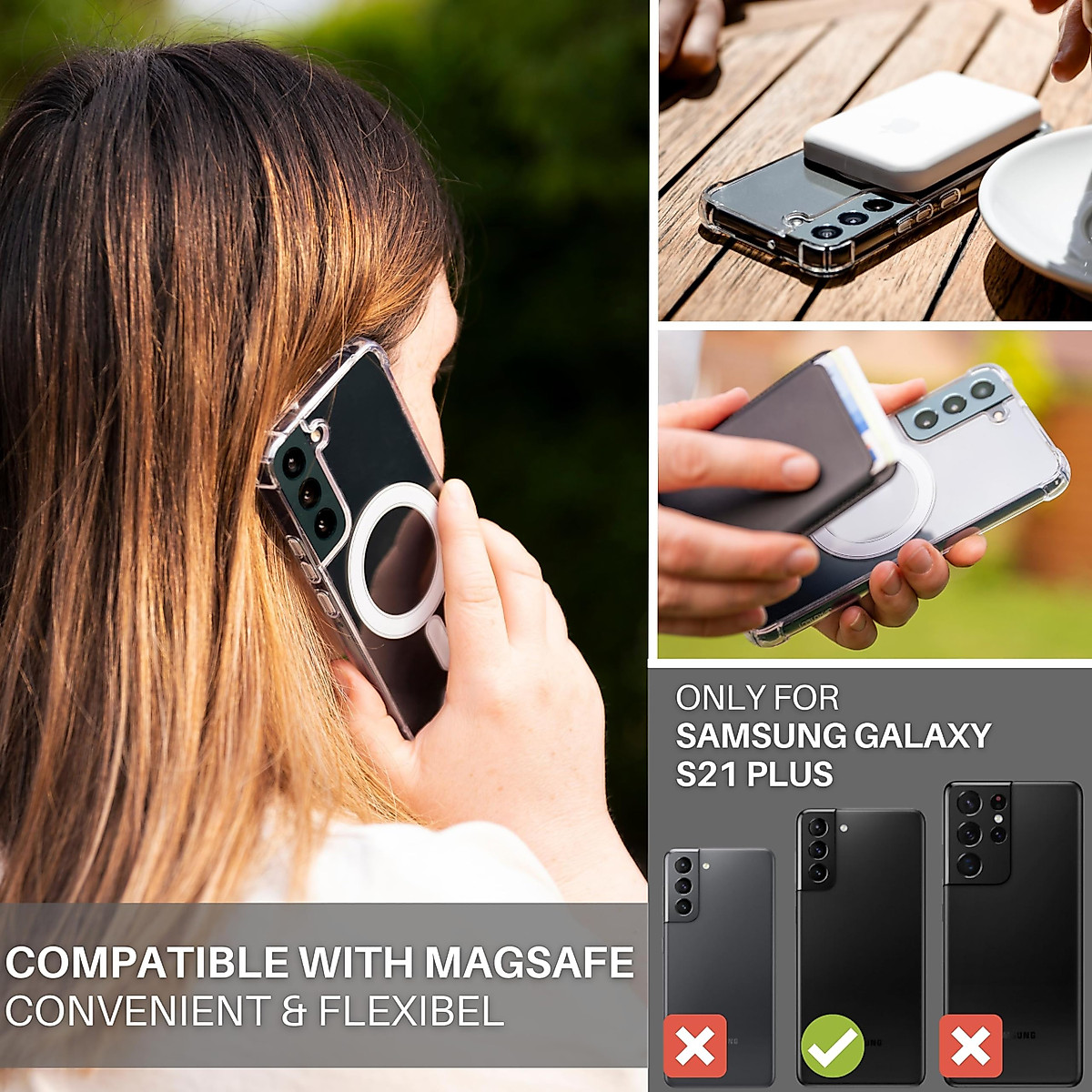 JProtect Magnetic Case for Samsung Galaxy S21 Plus for MagSafe Case/Shockproof Samsung S21 Plus Case for MagSafe Transparent/Clear Phone Case Funda para Samsung Galaxy S21 Plus Case Magnetic