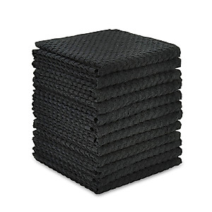 TALVANIA Kitchen Dish Towels, 100% Cotton Dish Cloths Dobby Weave, 12 Pack Soft and Absorbent Multipurpose Terry Towel Set, Hand Towel, Cleaning Cloth 15” X 25” Machine Washable Black
