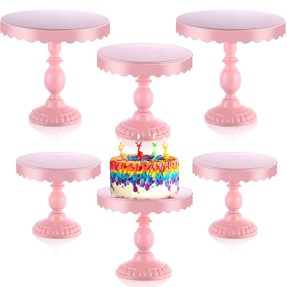 Dandat 6 Pcs Pink Cake Stands Round Dessert Stands Set Metal Cake Holder Cake Pedestal Stand Display Table Pastry Trays for Birthday Party Wedding Anniversary Baby Shower, 3 Sizes