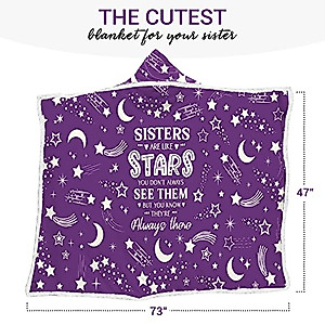 Sister Gifts from Sisters - Soft Blanket Hoodie for Spring Summer - Birthday Gifts for Sister, Mother 's Day Gifts for Sister - Sisters Stars Fleece Hooded Blanket