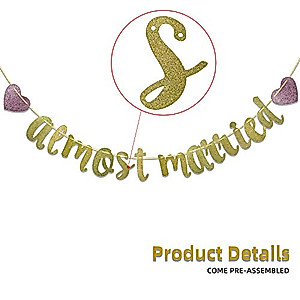 Almost Married Gold Glitter Banner for Engagement Sign Wedding Rehearsal Decorations Celebrations Party Decor Supplies