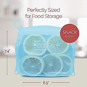 Reli. Reusable Silicone Bags (6 Pack, Multi-Size) | Snack, Sandwich, Gallon (2 Each) - Aqua | Silicone Bags for Food Storage | Reusable Food Storage for Meal Prep | Dishwasher/Freezer Safe