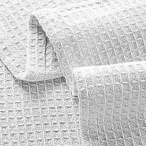 Glamburg 100% Cotton Thermal Blanket, Breathable Bed Blanket Queen Size, Soft Waffle Blanket, Queen Blanket, All Season Cotton Blanket, White