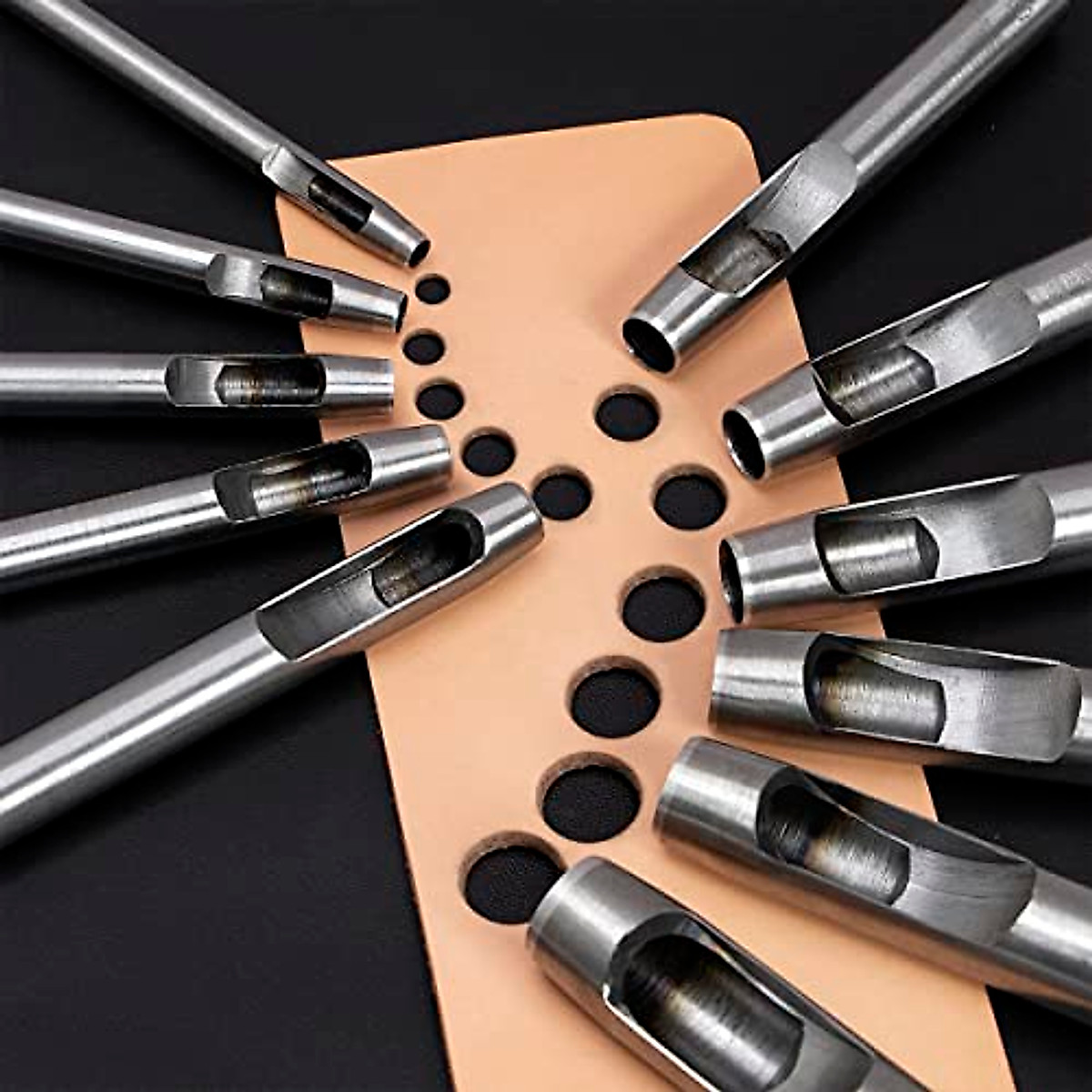 WUTA 5Pcs Hollow Punch Leather Hole Punch Cutter 6mm-15mm Round Punch Tool Set, Leather Craft Working Kit for Leather, Watch Band, Fabric, Plastics, Gasket Belt (6+8+10+12mm+15mm)