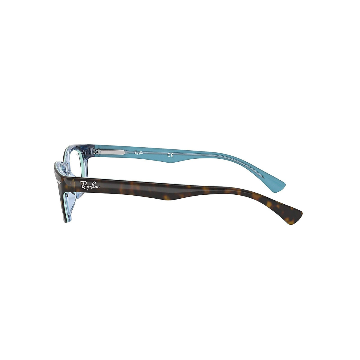 Ray-Ban RX5150 Rectangular Prescription Eyeglass Frames, Havana On Transparent Azure/Demo Lens, 50 mm