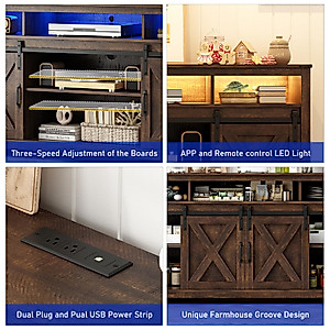 Hlivelood LED Farmhouse TV Stand for 70/65/60inch TV with Power Outlets, 32" Tall Modern TV Stands for Living Room,TV Entertainment Center with Sliding Barn Door,Sideboard Cabinet(Brown)