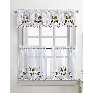 CHF Strawberry Garden Kitchen Curtain Window Swag Pair, Rod Pocket, 28W x 30L inch, Red