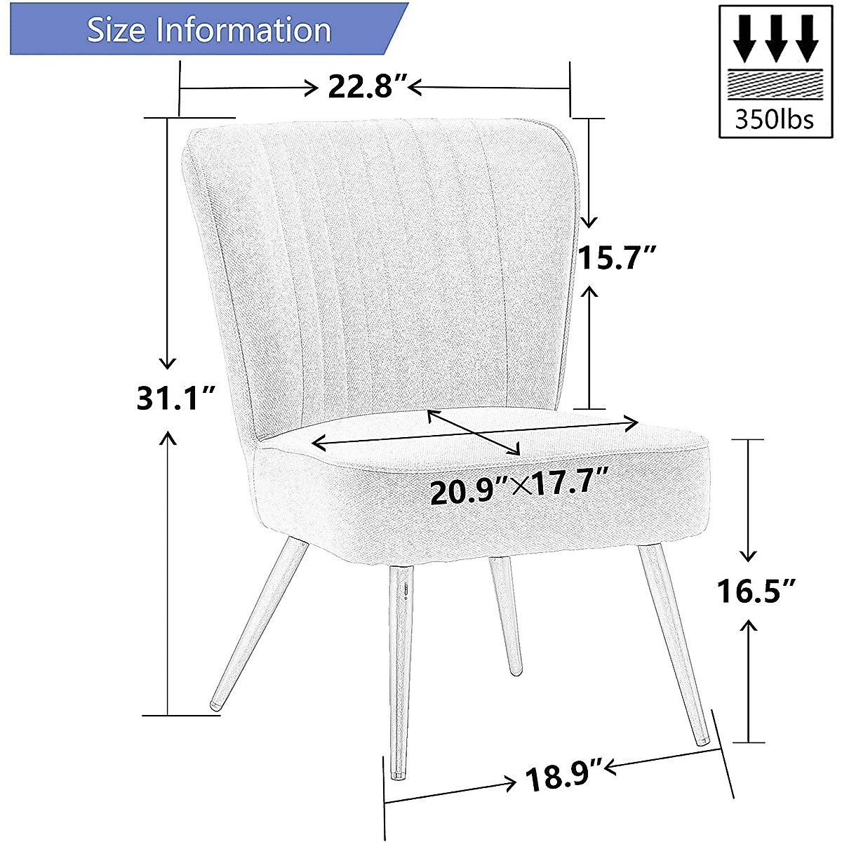 Alunaune Accent Chair Set of 2 Upholstered Living Room Chairs Modern Bedroom Furniture Sets Armless Slipper Club Chair Guest Reception Couch Comfy Wingback Single Sofa-Ivory