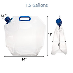 AVLA 6 Pack Collapsible Water Container Bag, 1.5 Gal Clear Plastic Foldable Storage Jug, No-Leak Freezable Camping Carrier Tank, Folding Hiking Hydration Canteen for Outdoor Sport Riding Mountaineer