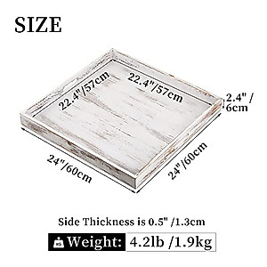 Hanobe Square Large Ottoman Tray: Extra Large Serving Tray with Handles Rustic Wood Whitewash Decorative Coffee Table Trays Farmhouse Home Decor for Living Room Kitchen Counter 24" x 24"