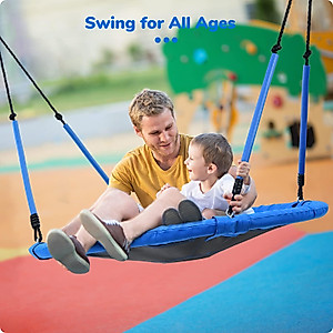 Trekassy 700lbs 40" Round Tree Swing with Handles for Kids Adults 900D Oxford Waterproof 2pcs Tree Hanging Straps Blue