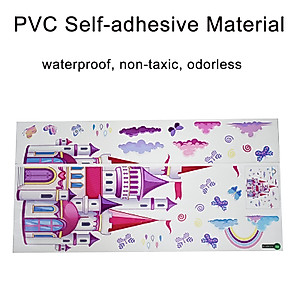 Pinenjoy Cartoon Castle Wall Decal Colorful Rainbow Clouds Butterfly Wall Stickers 39x30inch Fantasy Removable Self-Adhesive Vinyl Wall Clings for DIY Girls Bedroom Nursery Classroom Living Room